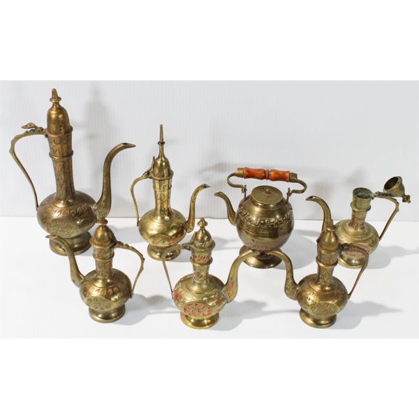 ASSORT SMALL BRASS DECORATIVE TEA POTS