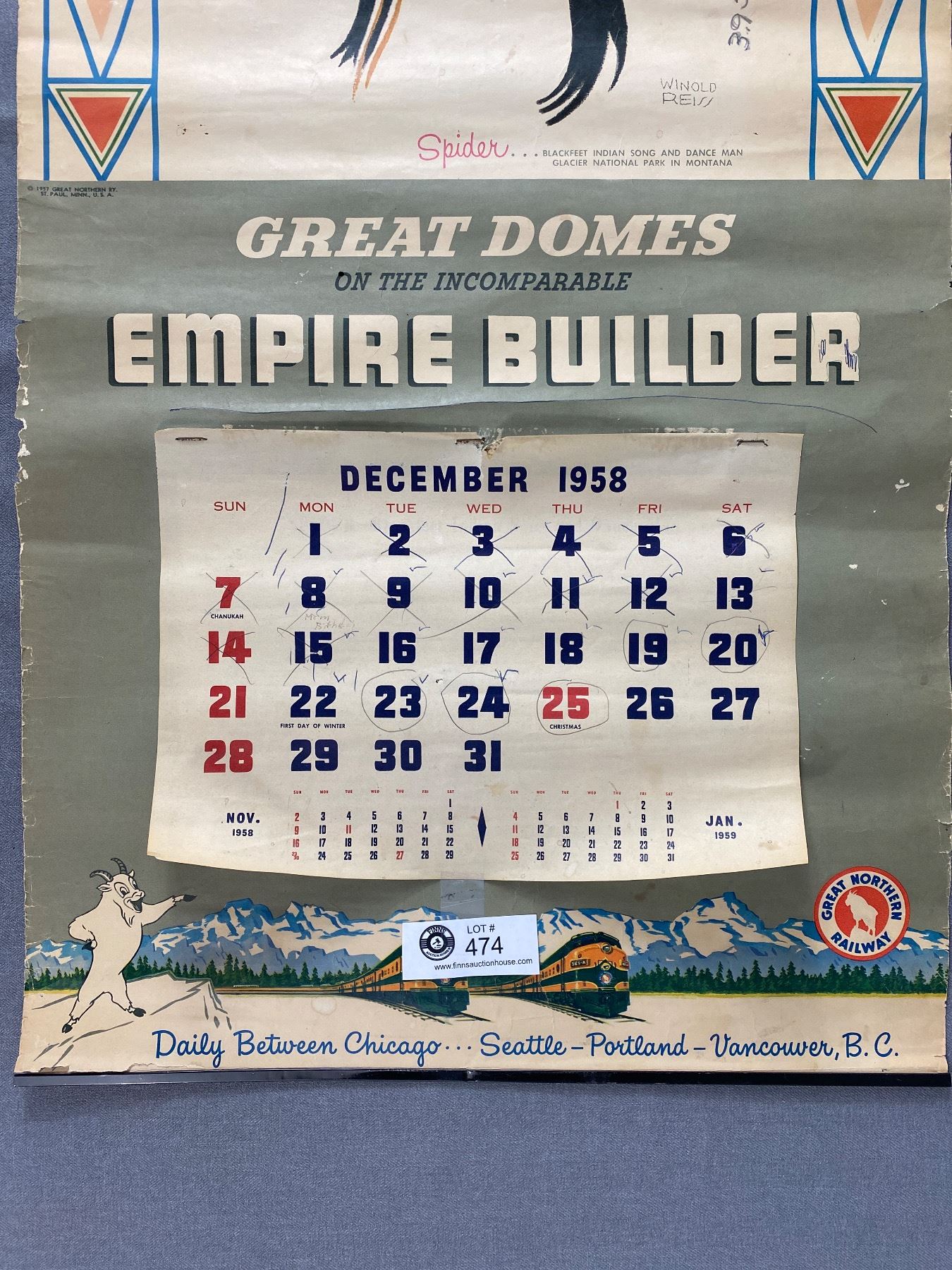 Vintage 1953 Calendar Featuring Spider.Blackfeet Indian Song and Dance ...