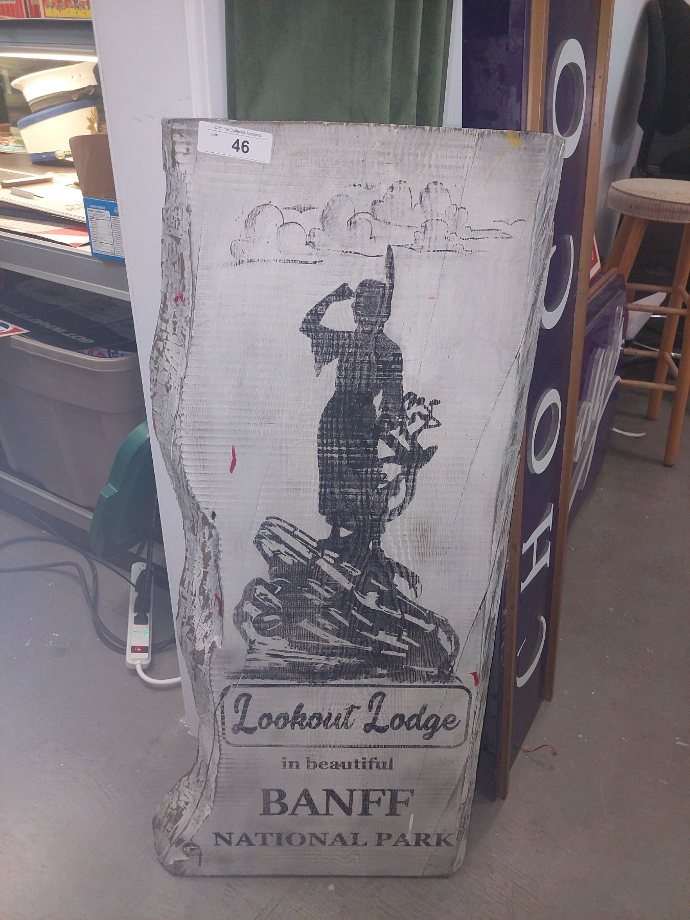 Custom painted sign Lookout Lodge live edge wood 39"x18"