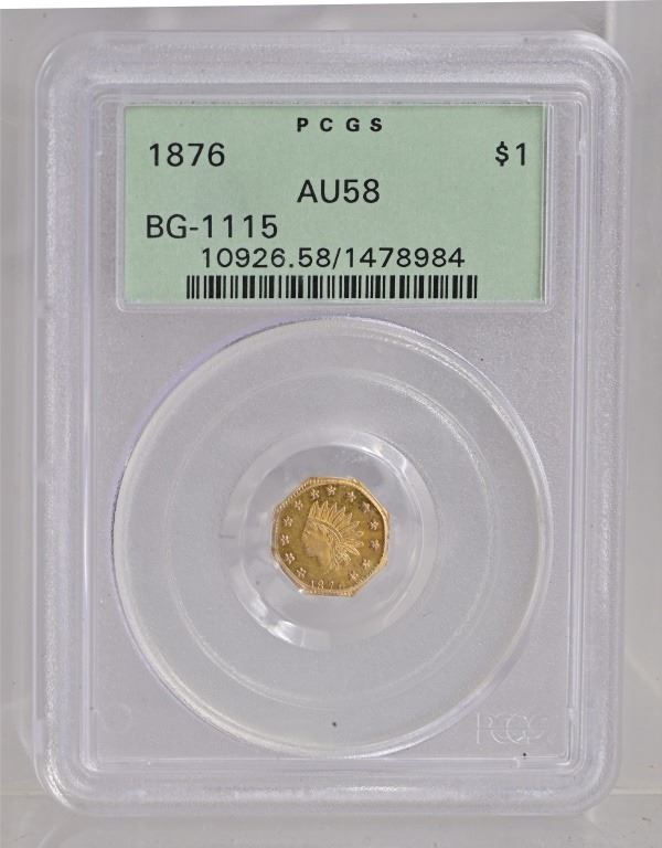 1876 California Fractional G$1 PCGS AU58