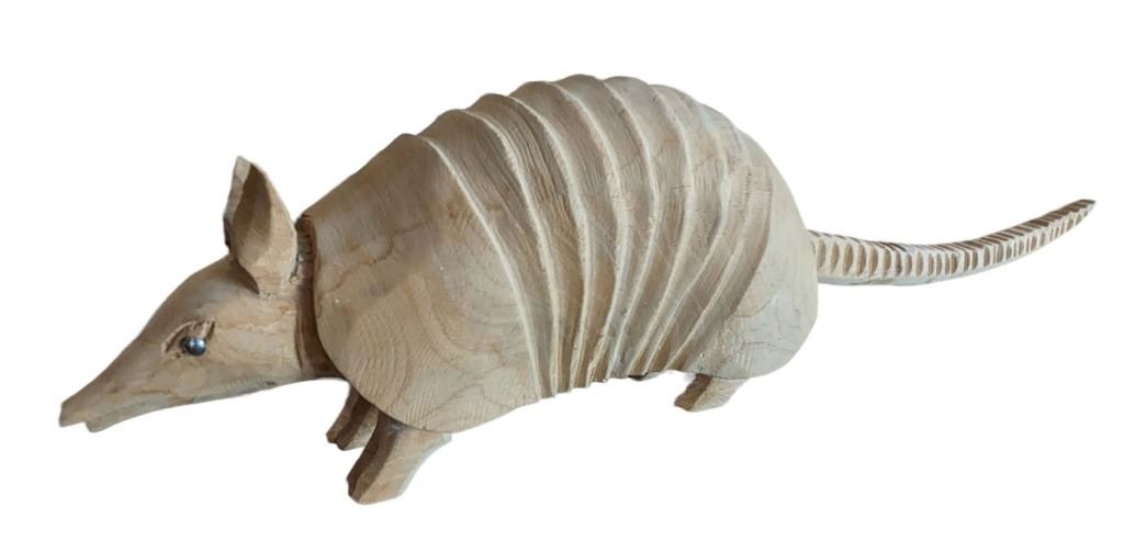 Hand-Carved Wooden Armadillo Folk Art
