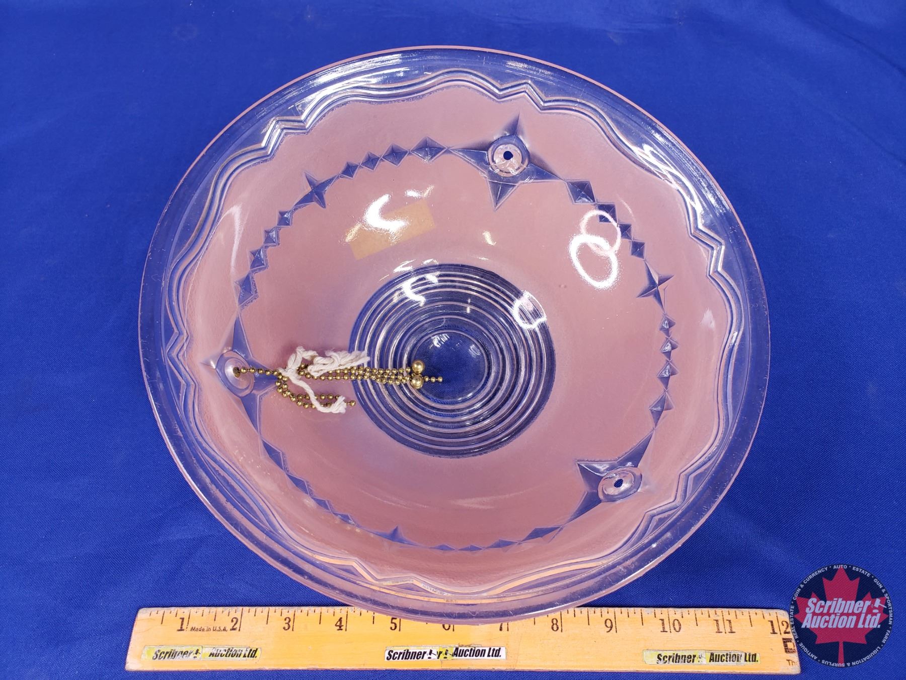 Vintage Art Deco Pinkclear Glass Light Shade 11dia See Pics