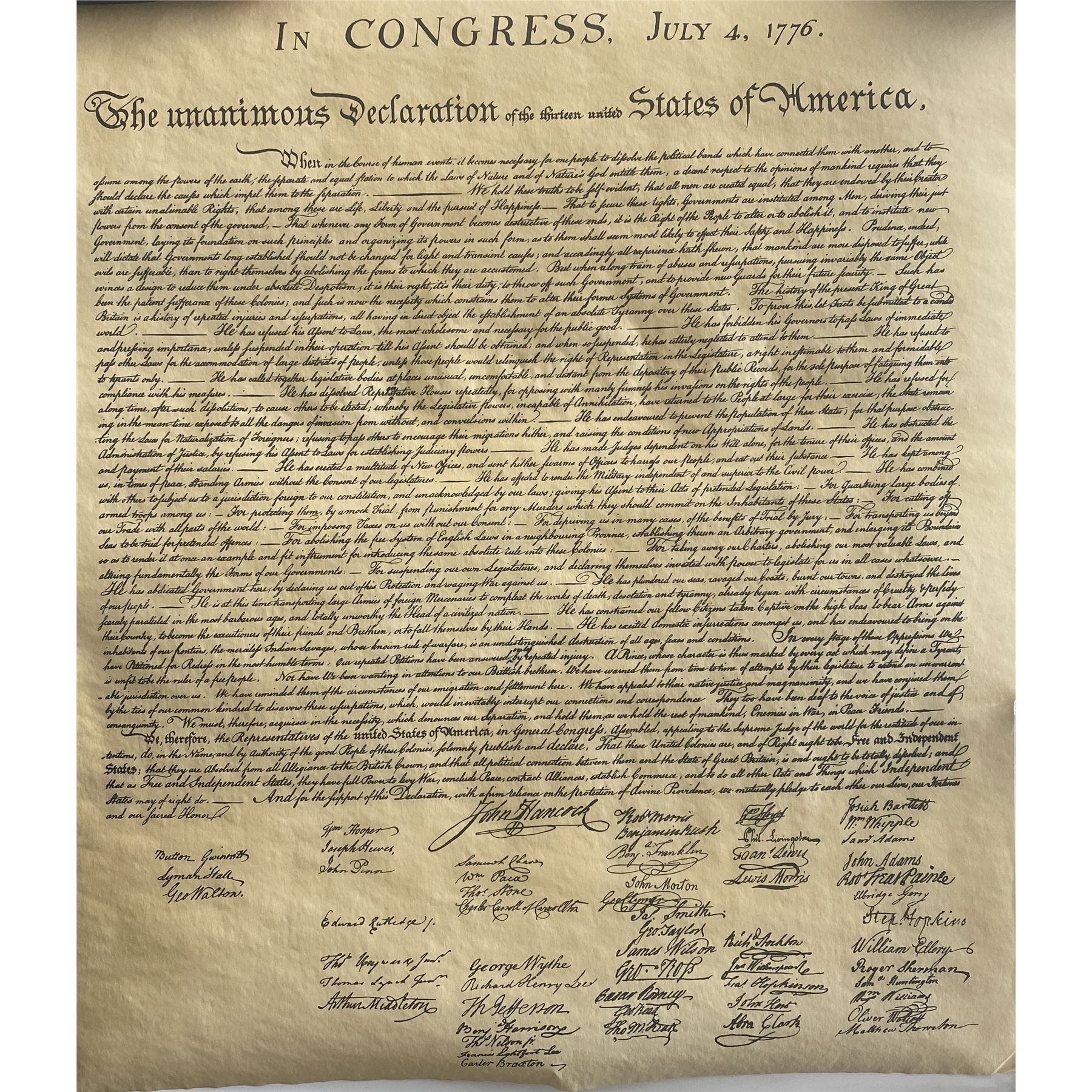 Declaration of Independence replica document