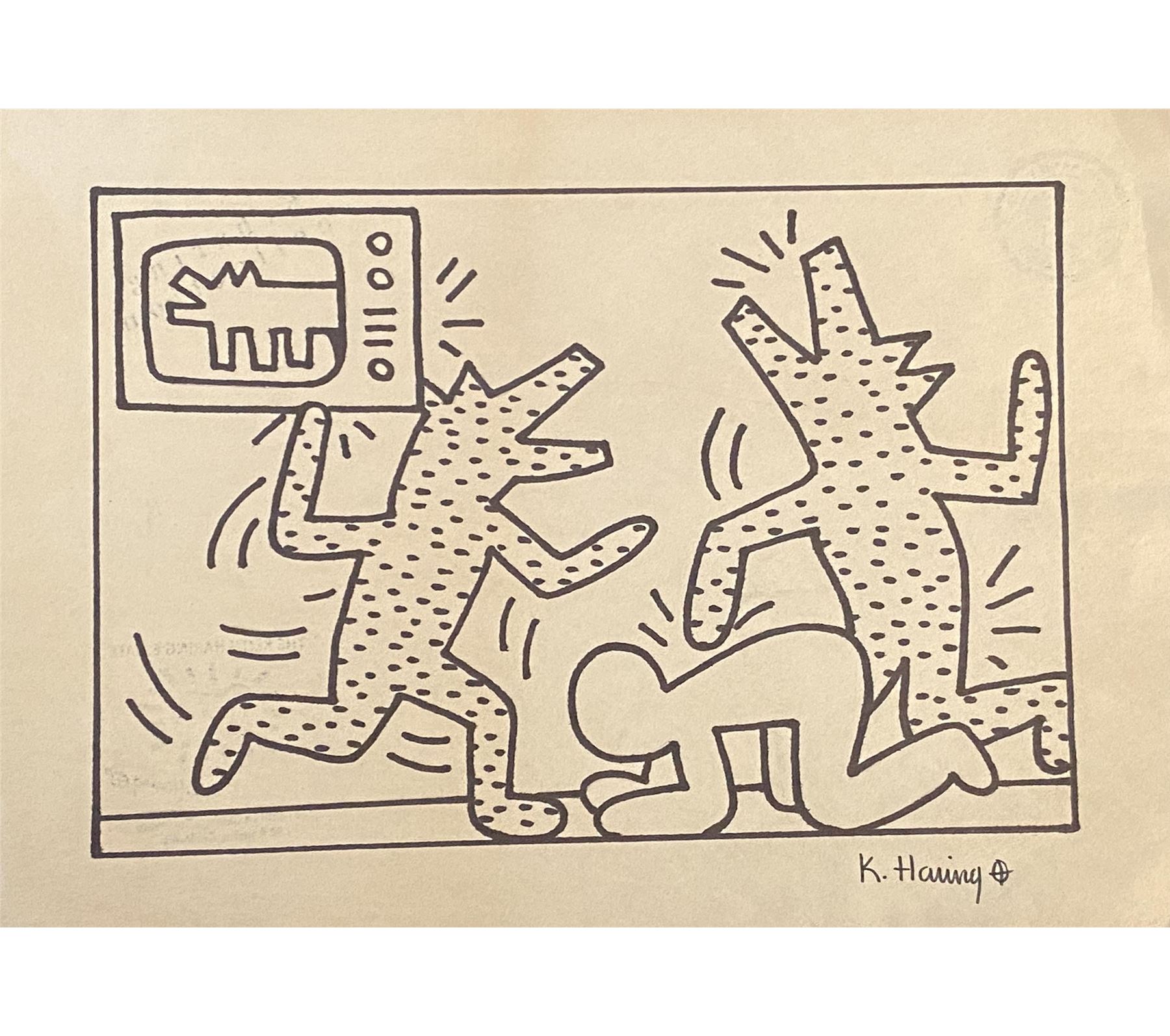 Keith Haring hand drawn and signed sketch