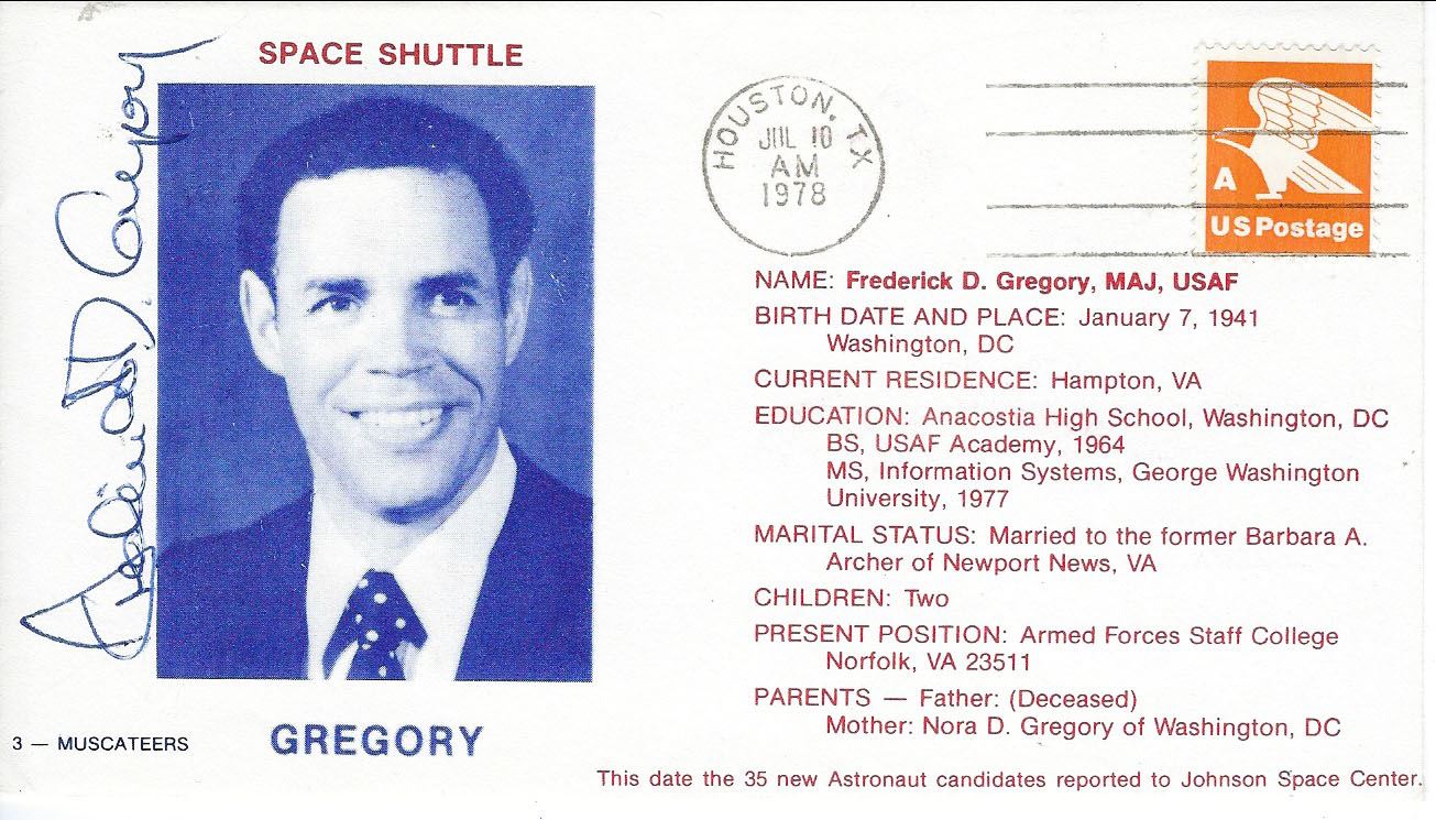 Frederick Gregory signed 1978 Space Shuttle commemorative First Day Cover