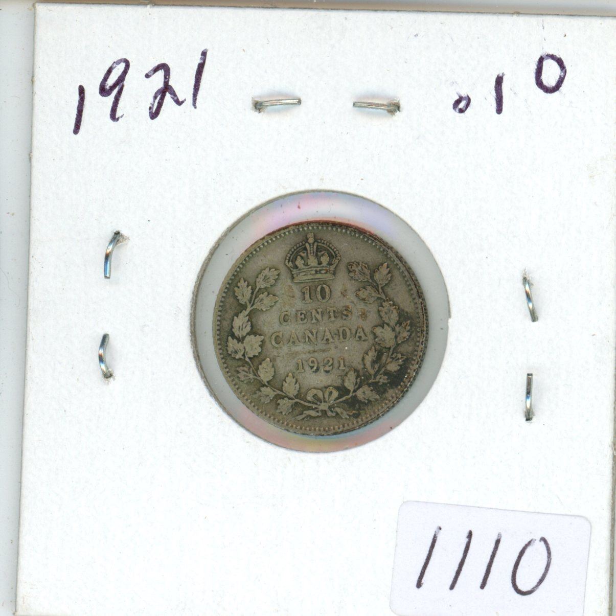 1921 Canadian silver 10 cent coin - Schmalz Auctions