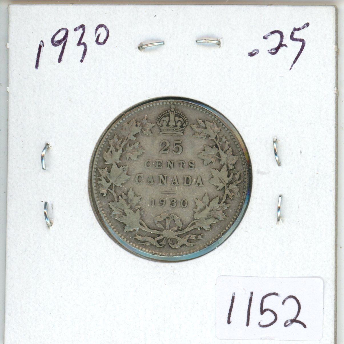 1930 Canadian silver 25 cent coin - Schmalz Auctions