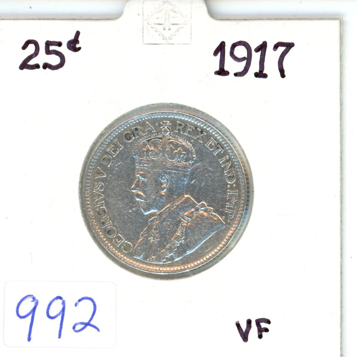 1917 Canadian 25 cent silver coin - Schmalz Auctions