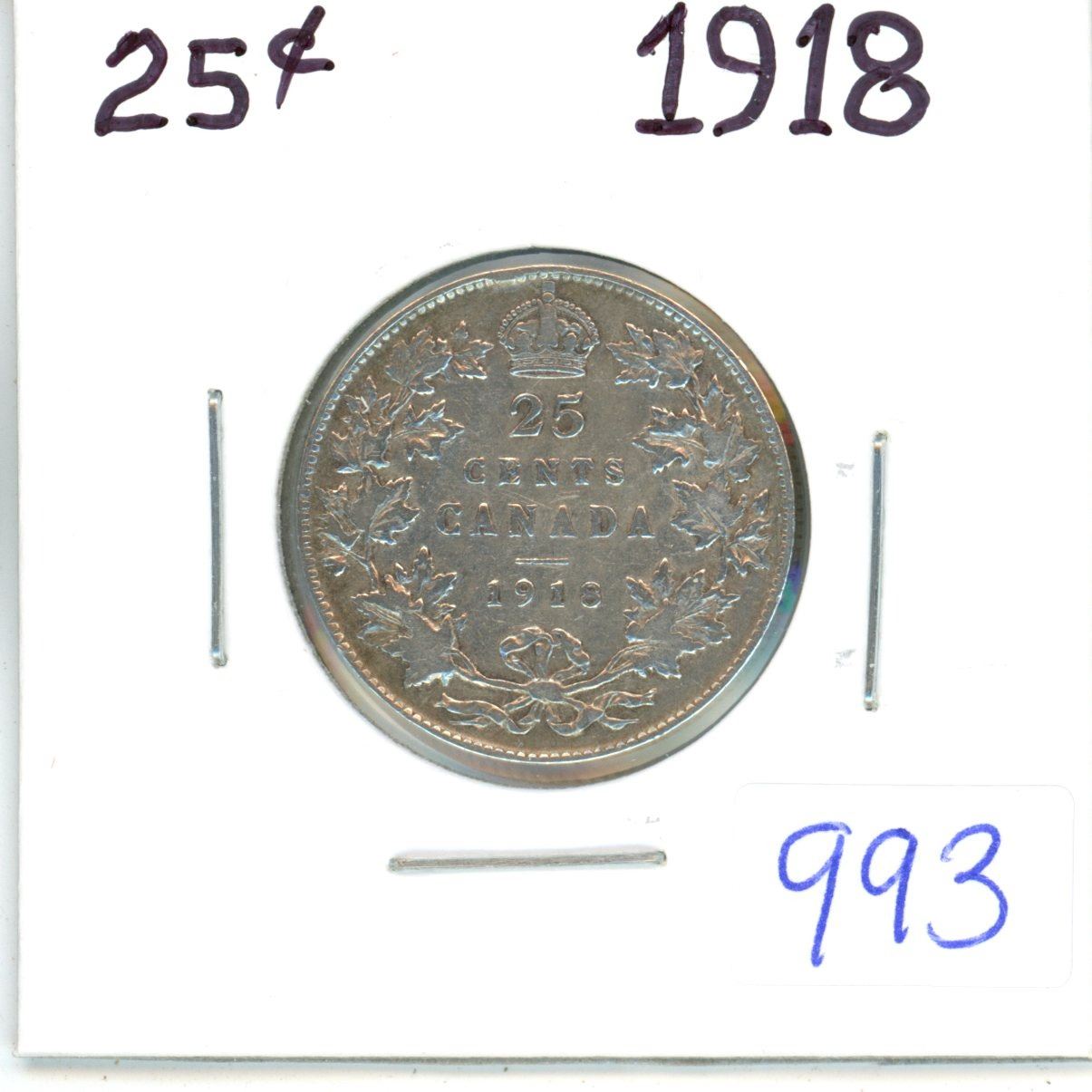 1918 Canadian 25 cent silver coin - Schmalz Auctions