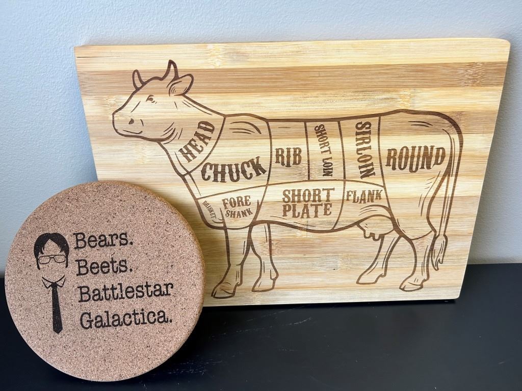 CUTS OF BEEF LASER ENGRAVED CHARCUTERIE BOARD ANDN