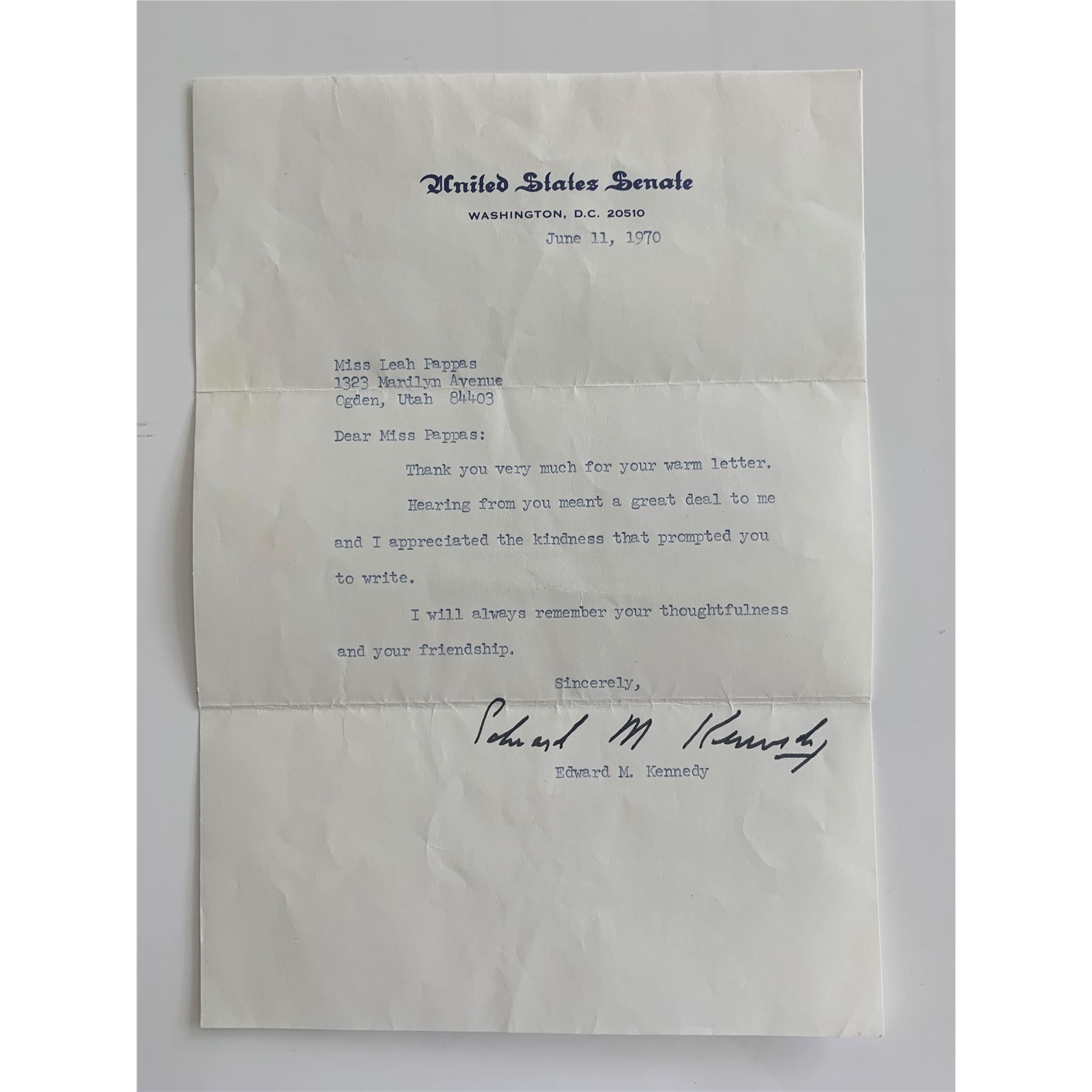 Ted Kennedy Signed Letter