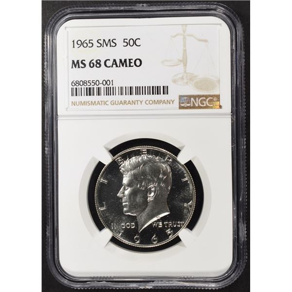 1965 SMS KENNEDY HALF DOLLAR NGC MS-68 CAMEO