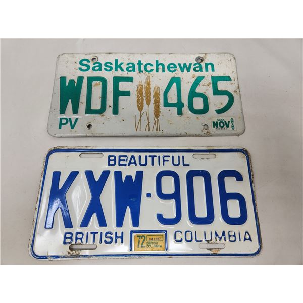 1972 BC & 1996 Saskatchewan License Plates
