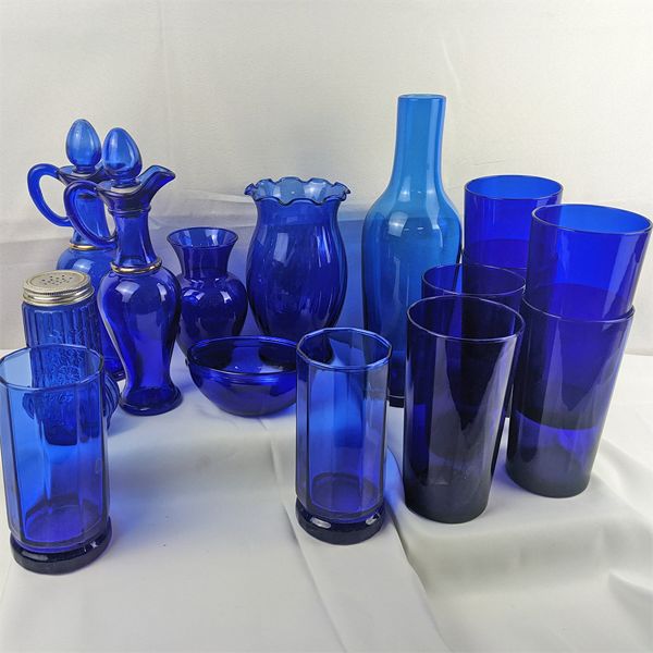 Large Set Of Vintage Cobalt Blue Glassware
