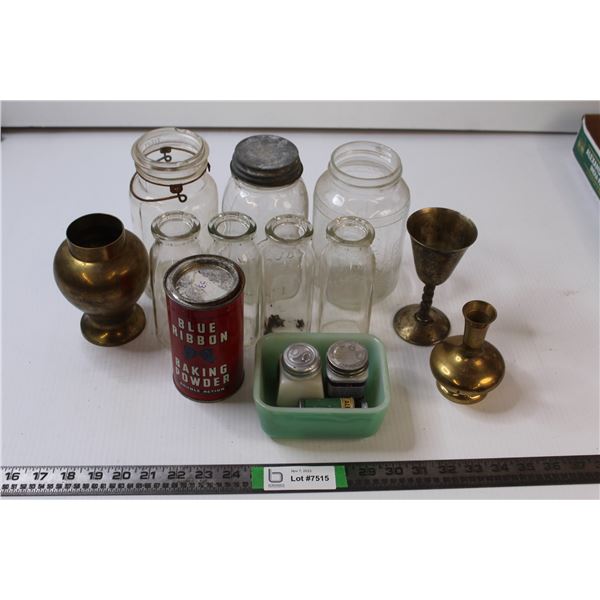 Brass Goblet And Vase 3 Clear Glass Jars 4 Glass Bottles Bodnarus