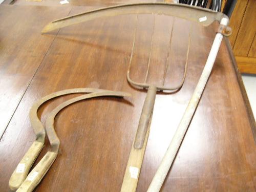 Wheat Sickle, Pitch Fork, and 2 Scythe (5)
