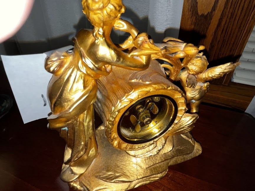 New Haven Clock CO Mantel Clock, Cherub Motif, 8" Ivory Face