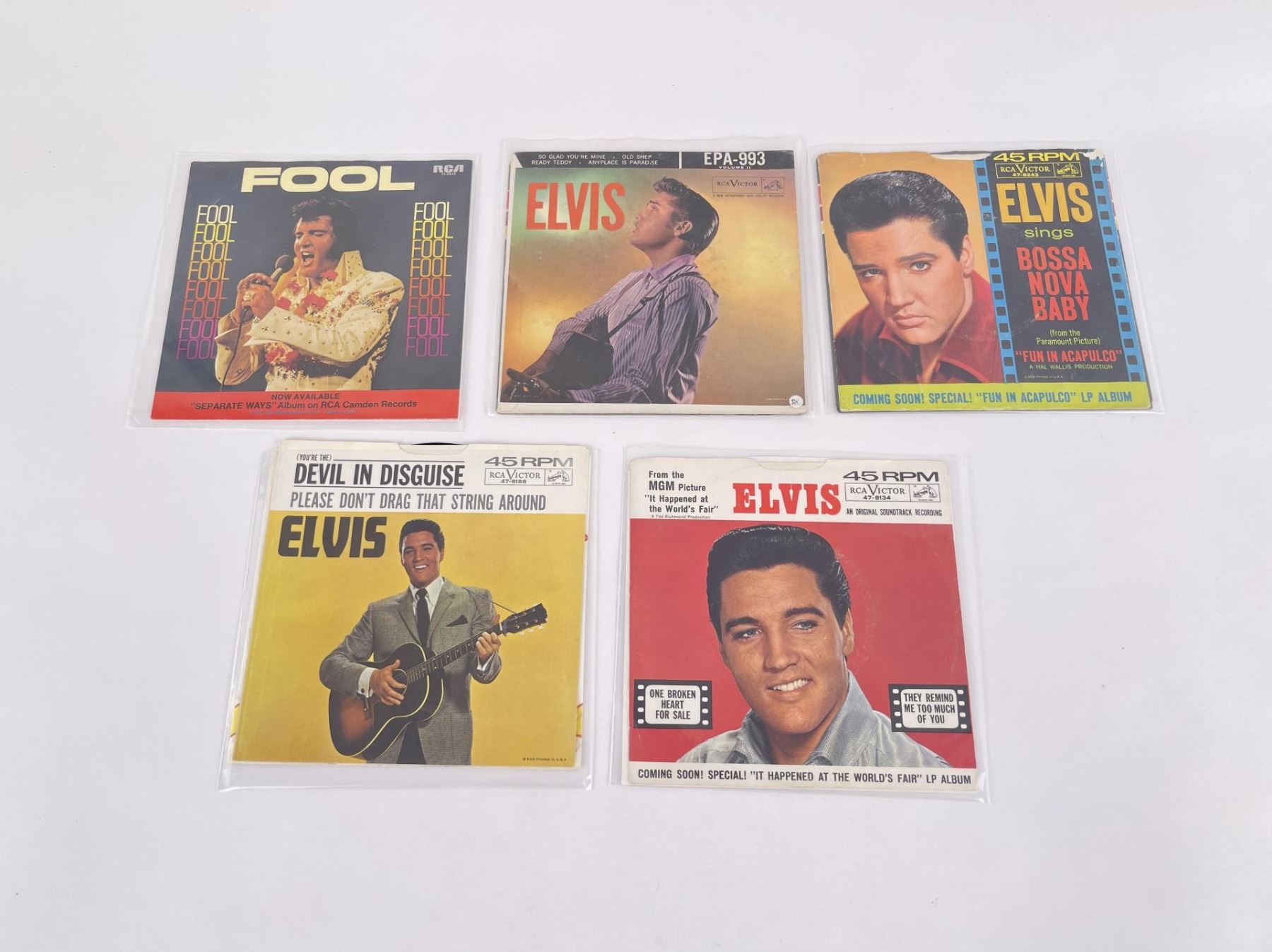 5 Assorted Elvis Presley 45 RPM Records
