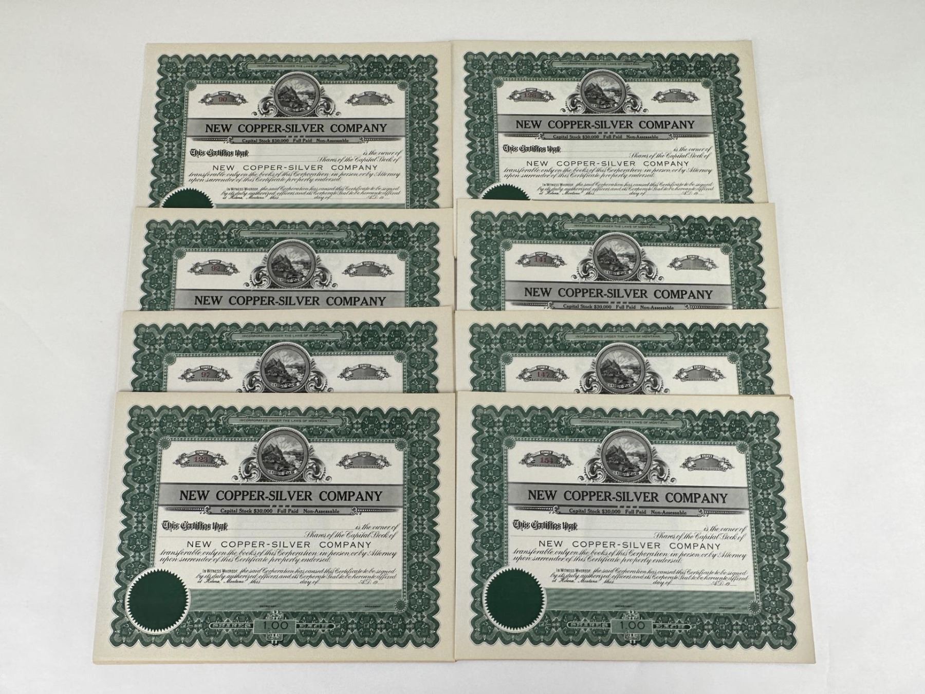 Collection Montana Mining Stock Certificates