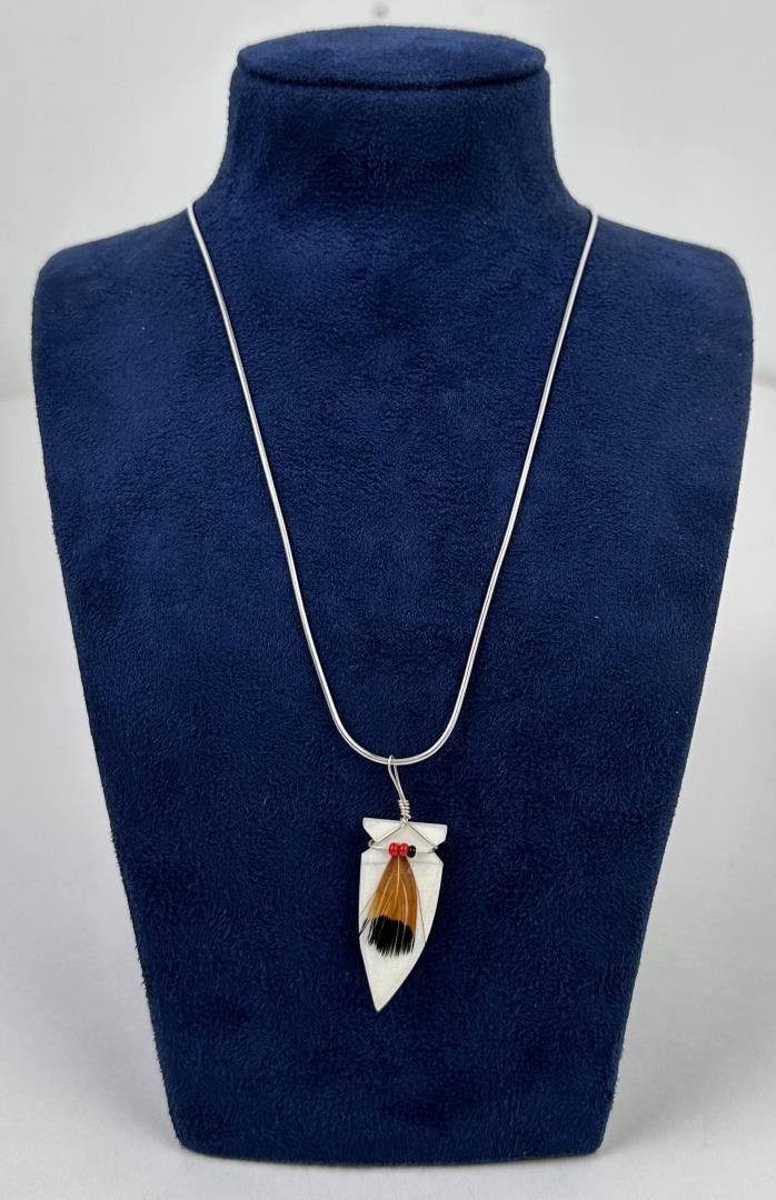 Carved Bone Arrowhead & Sterling Silver Necklace