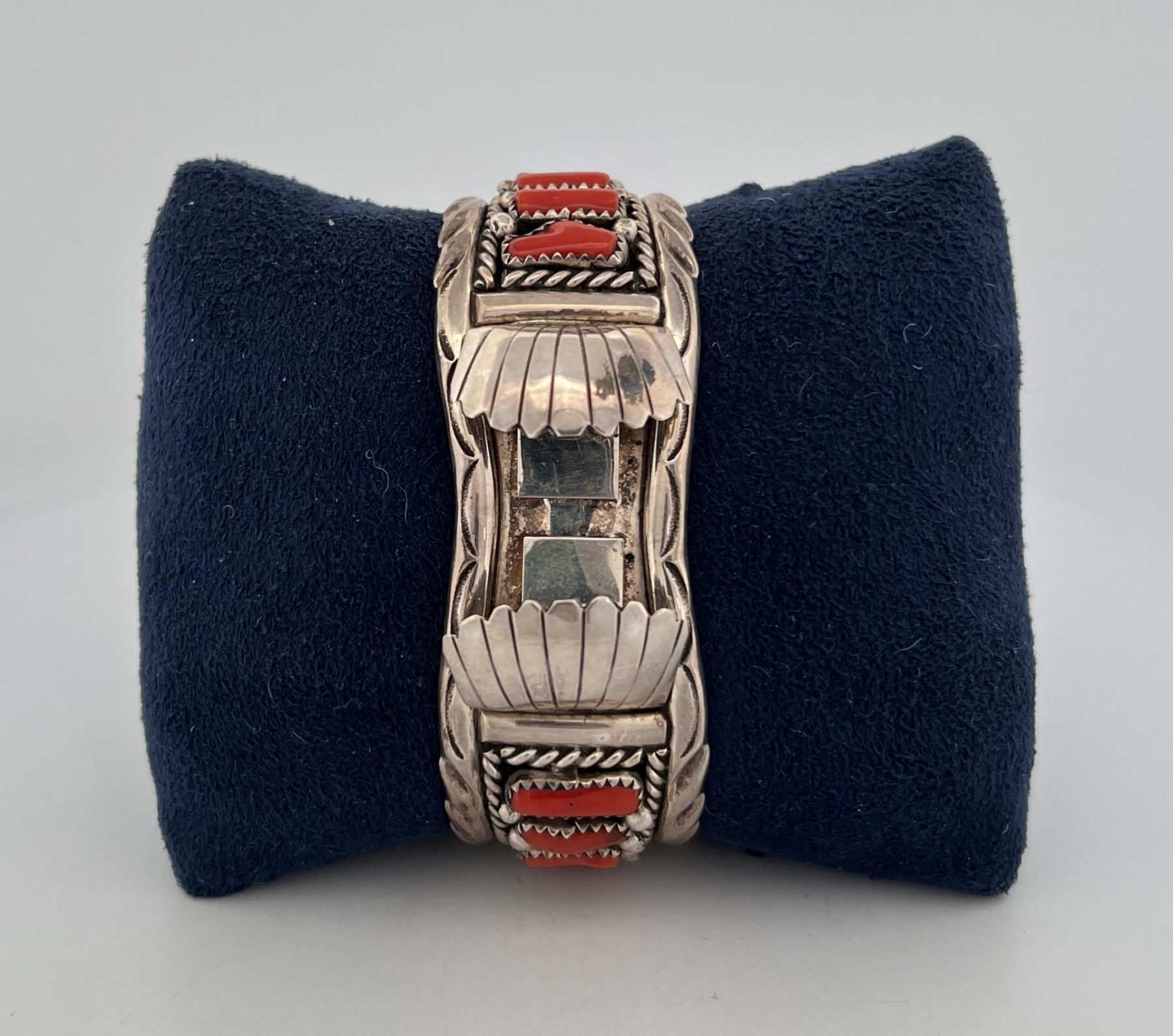 Melvin Chee Navajo Sterling Coral Watch Bracelet