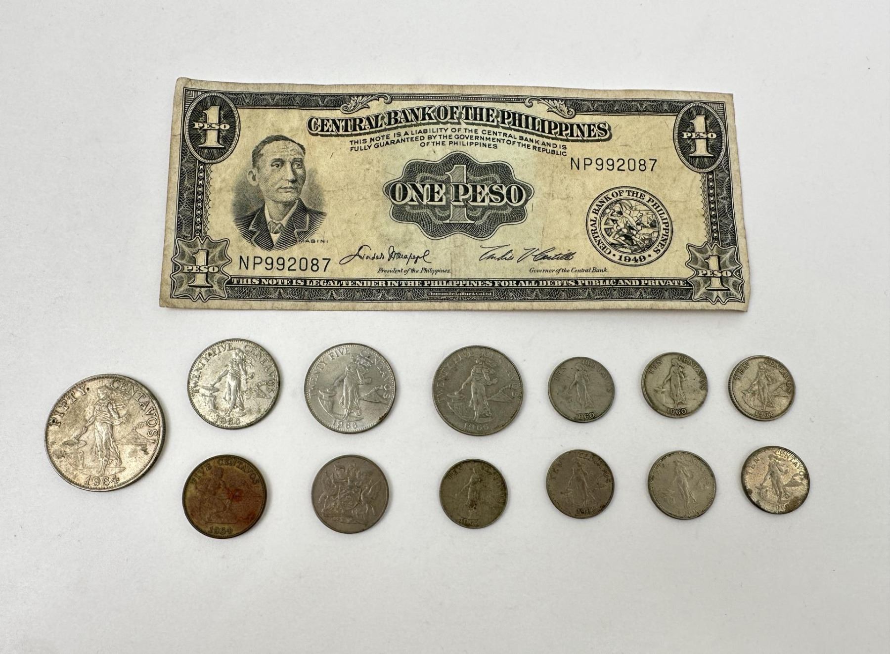 Collection of Philippine Peso Coins and Note