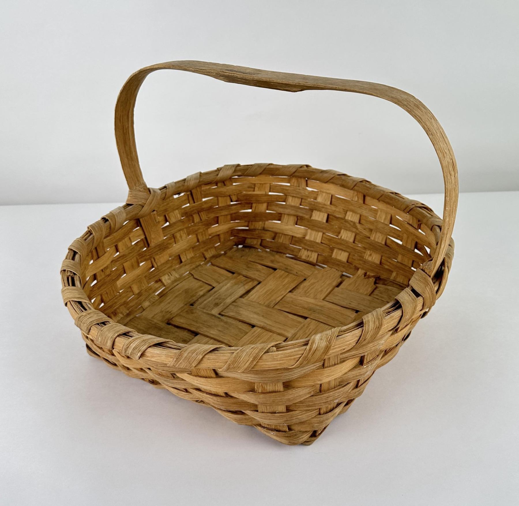 Antique Primitive Oak Splint Basket
