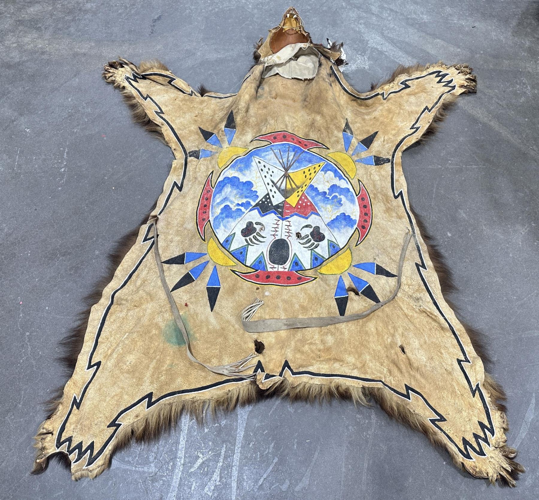 Plains Indian Painted Ceremonial Black Bear Robe