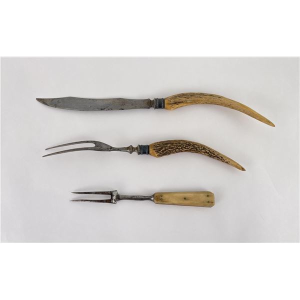 Antique Antler Handled Carving Set & Fork