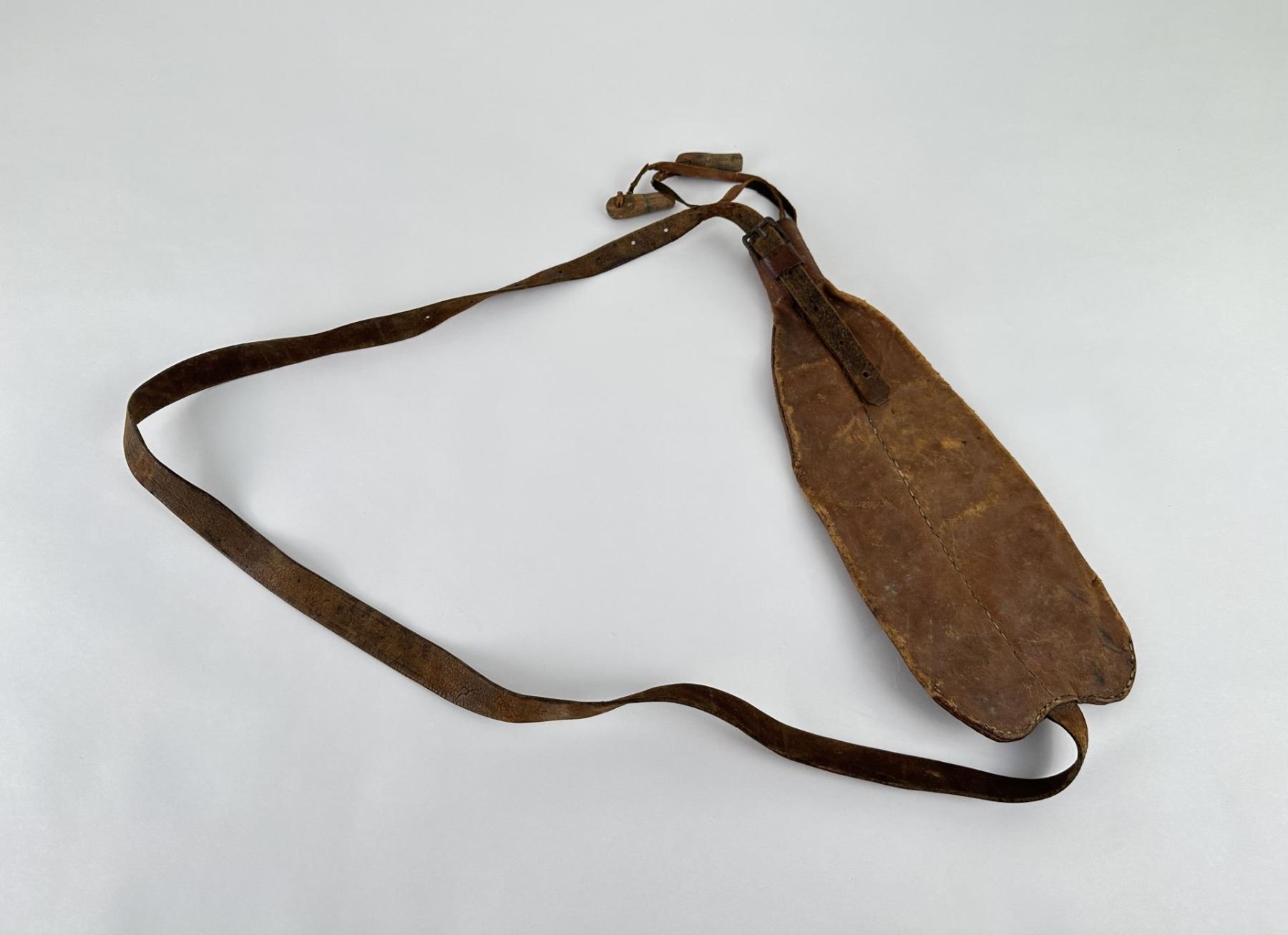 Antique Leather Black Powder Shot Bag Flask