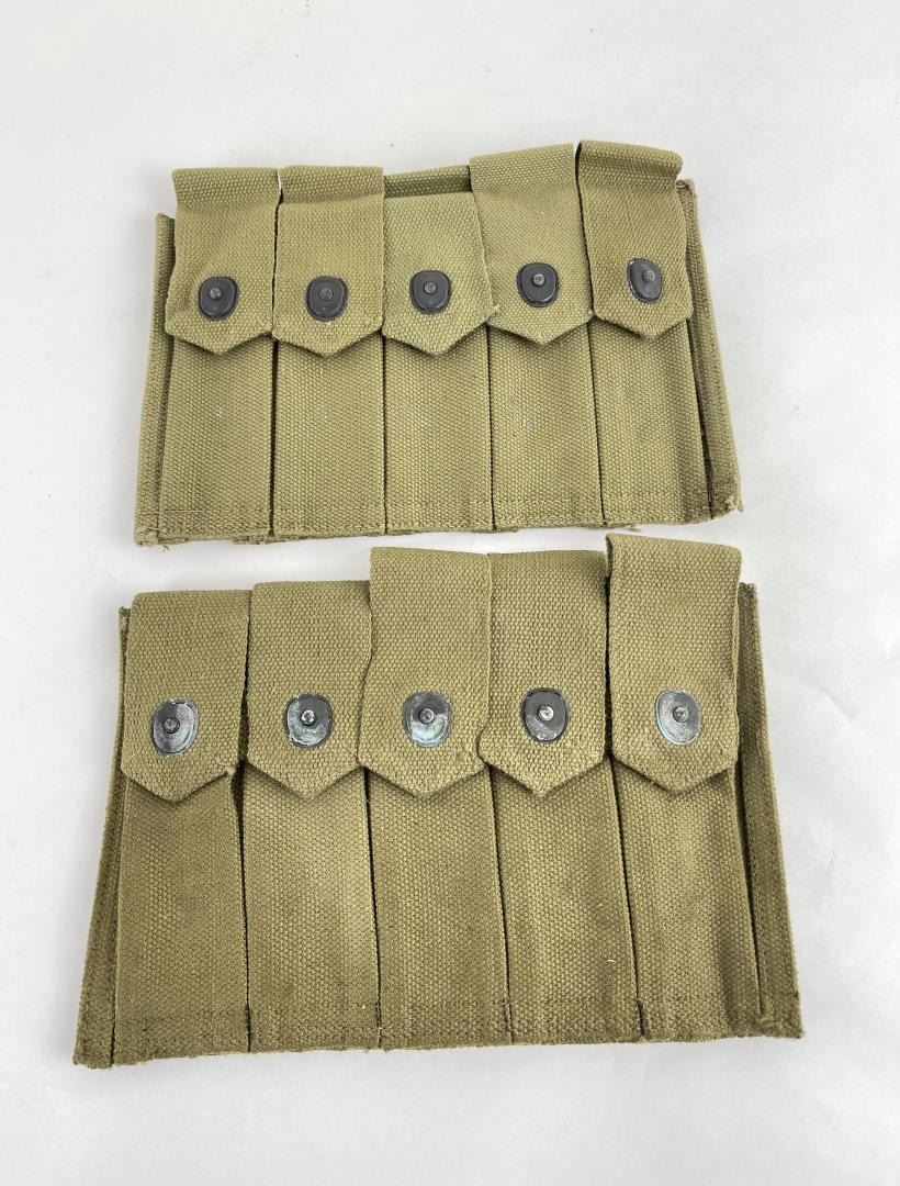 Lot of 2 WW2 Thompson 5 Cell Magazine Pouches