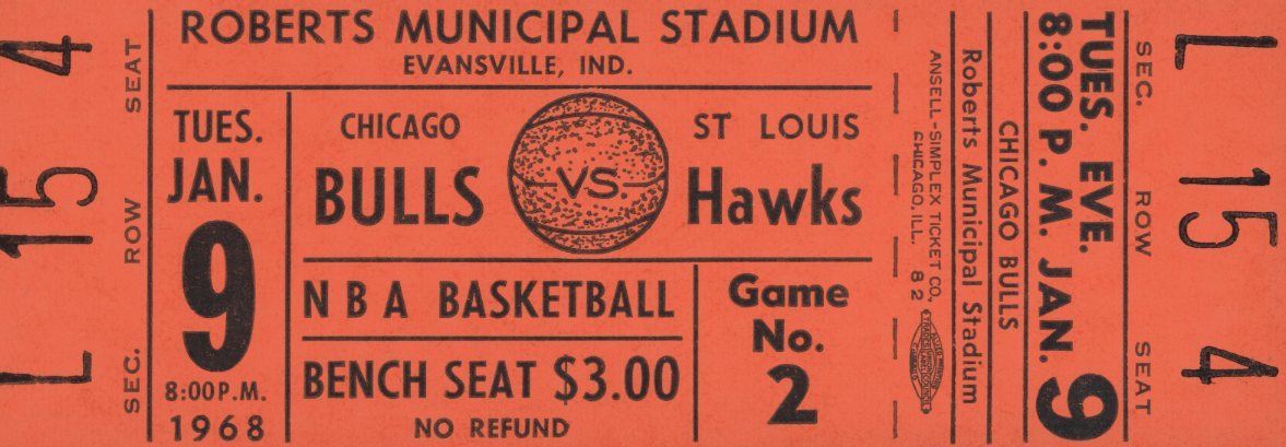1968 Chicago Bulls vs. St. Louis Hawks unused original basketball ticket
