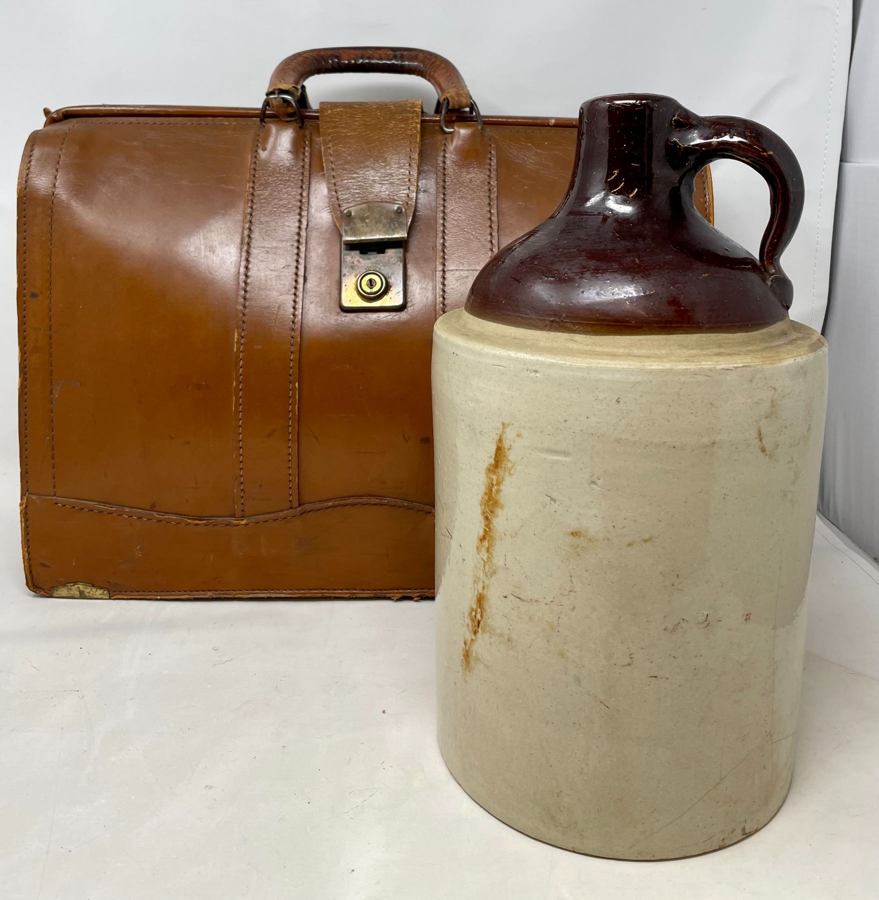 Vintage Brief Case & Crock Jug