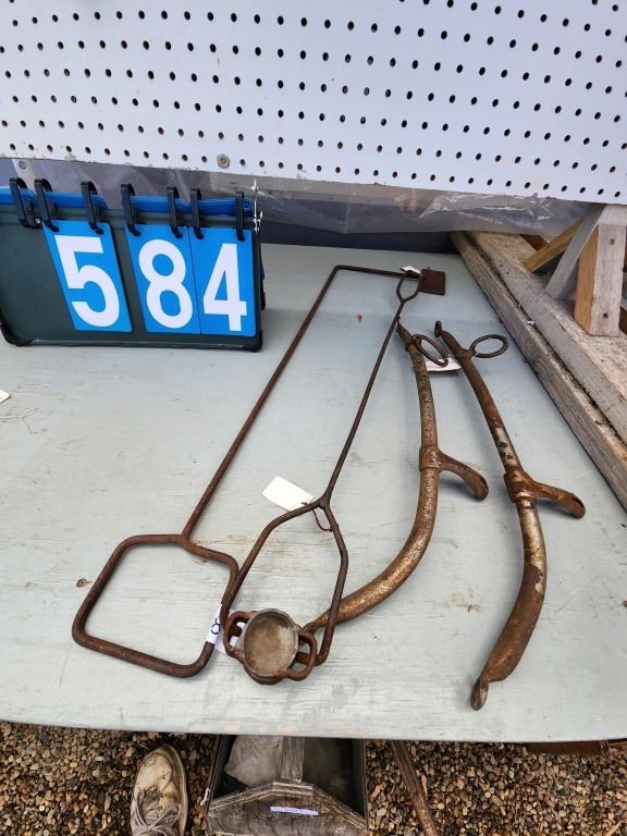 Antique smelting tools, horse harness