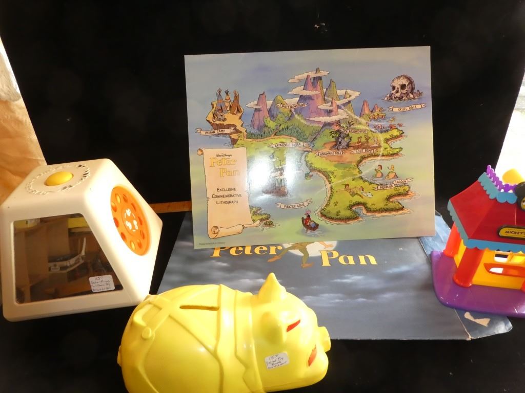 Peter Pan poster, Pez dispensers, childrens books