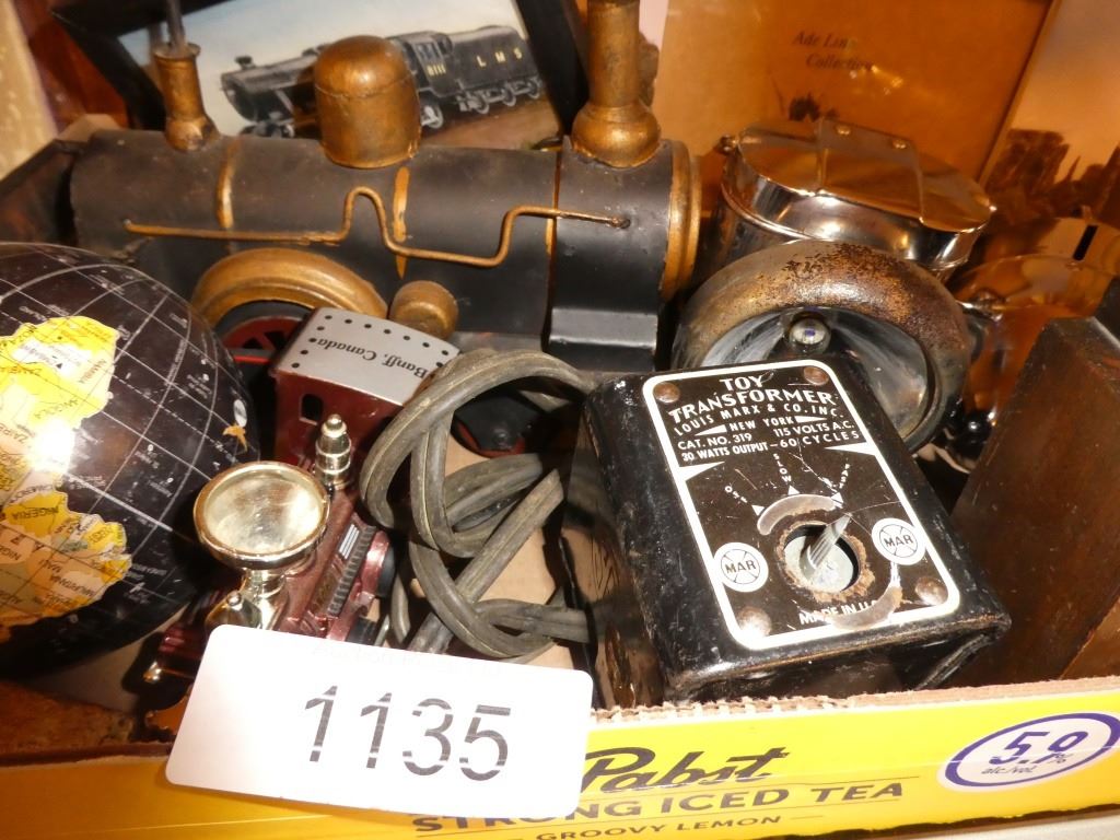 Vintage train set parts, small black globe, avon