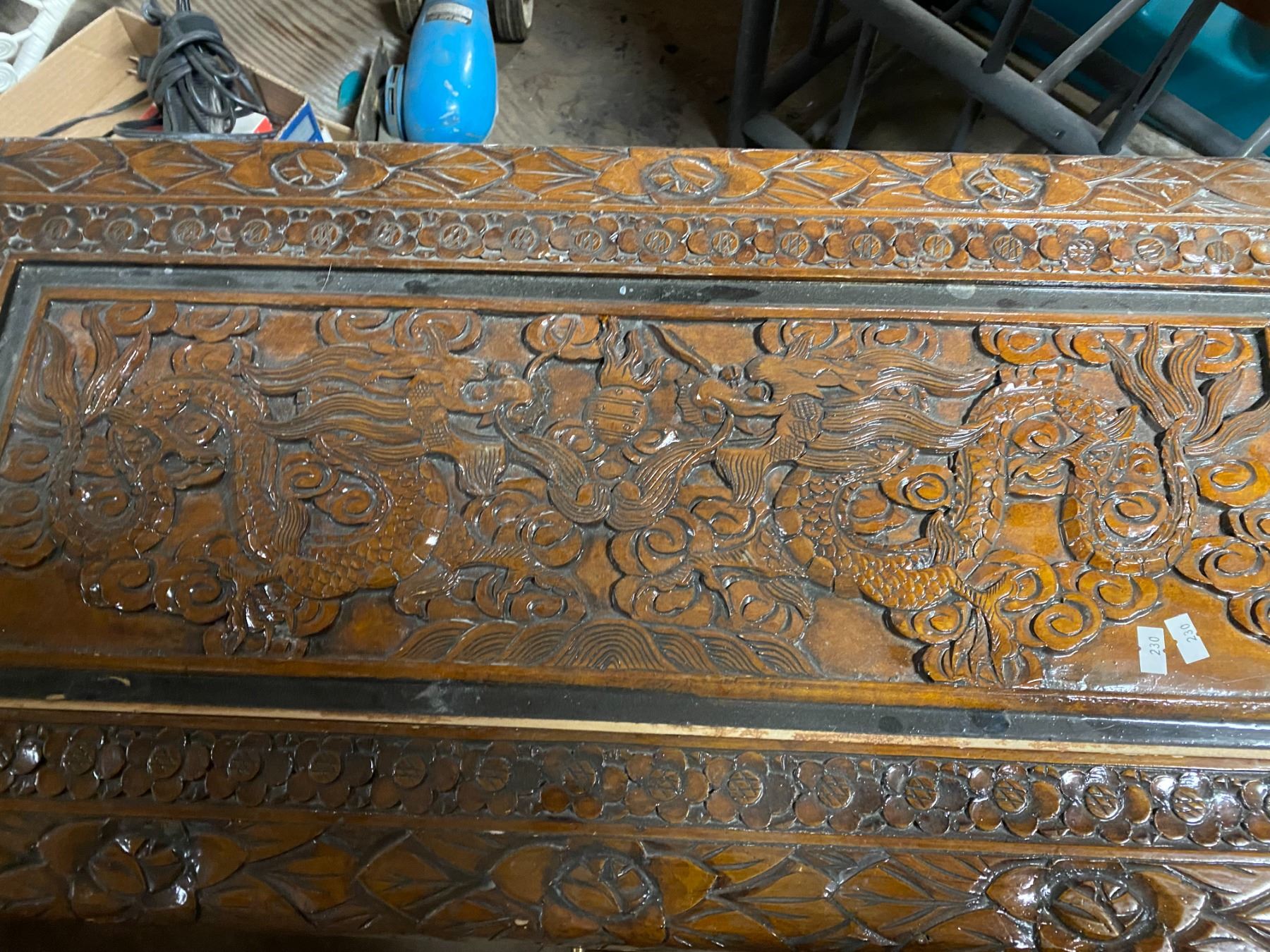 Carved dragon motif chest