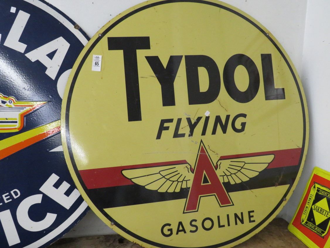 Tydol Flying A Gasoline Vintage Metal Double Sided Sign - 40" Diameter