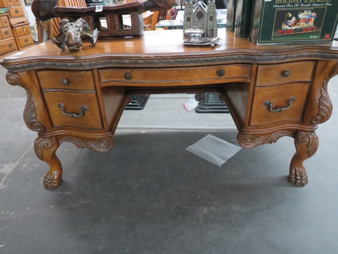 Ornately Carved Burl Claw Foot Desk