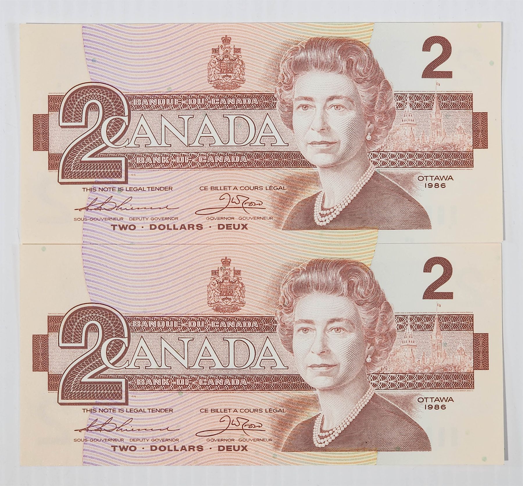 SET OF CANADIAN 1986 SEQUENTIAL $2 BANKNOTES