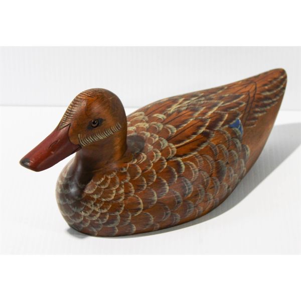 SIGNED HAND CRAFTED MALLARD HEN WOOD CARVING
