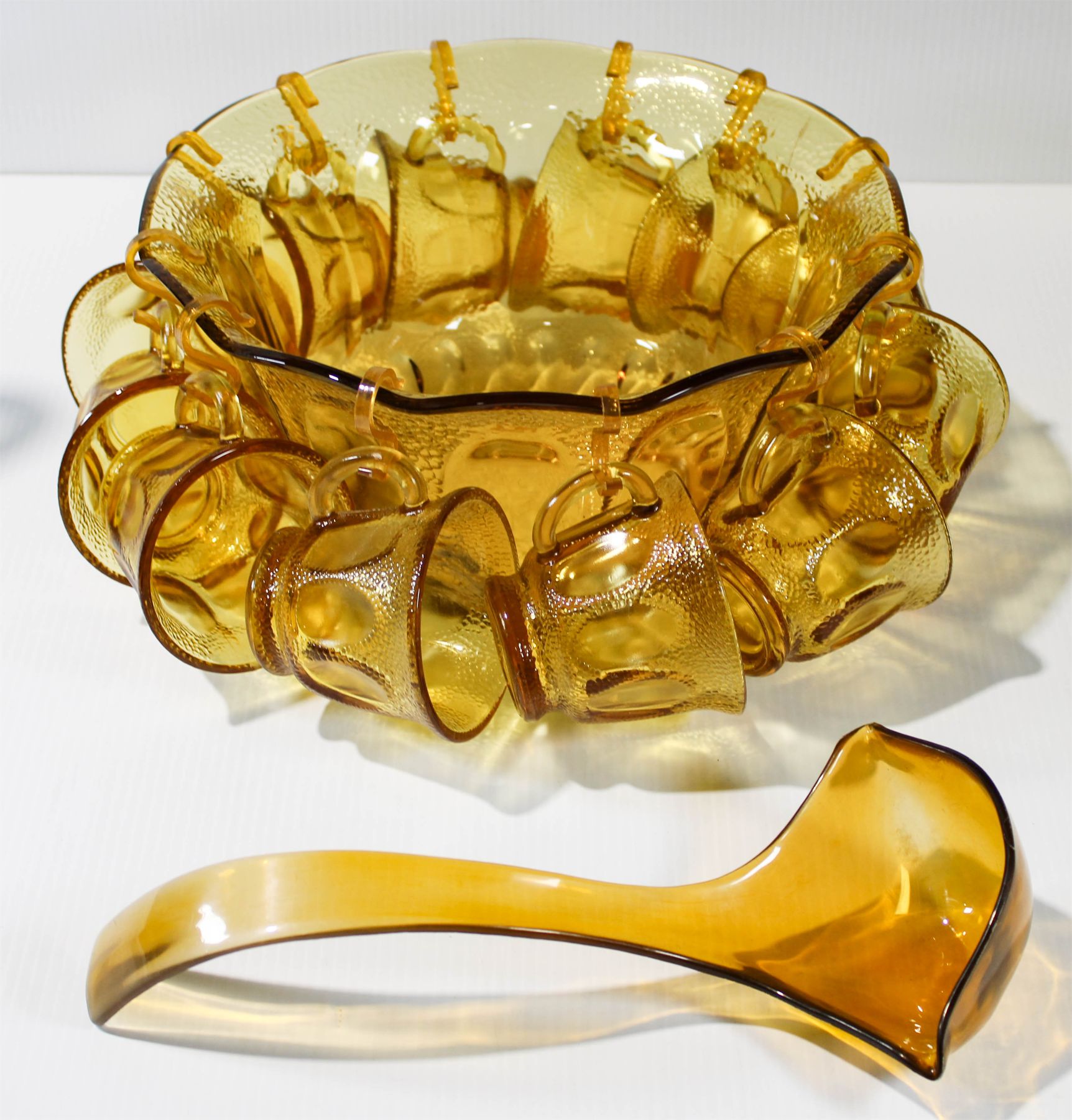 Amber Punch Bowl Set With Pouring Ladel