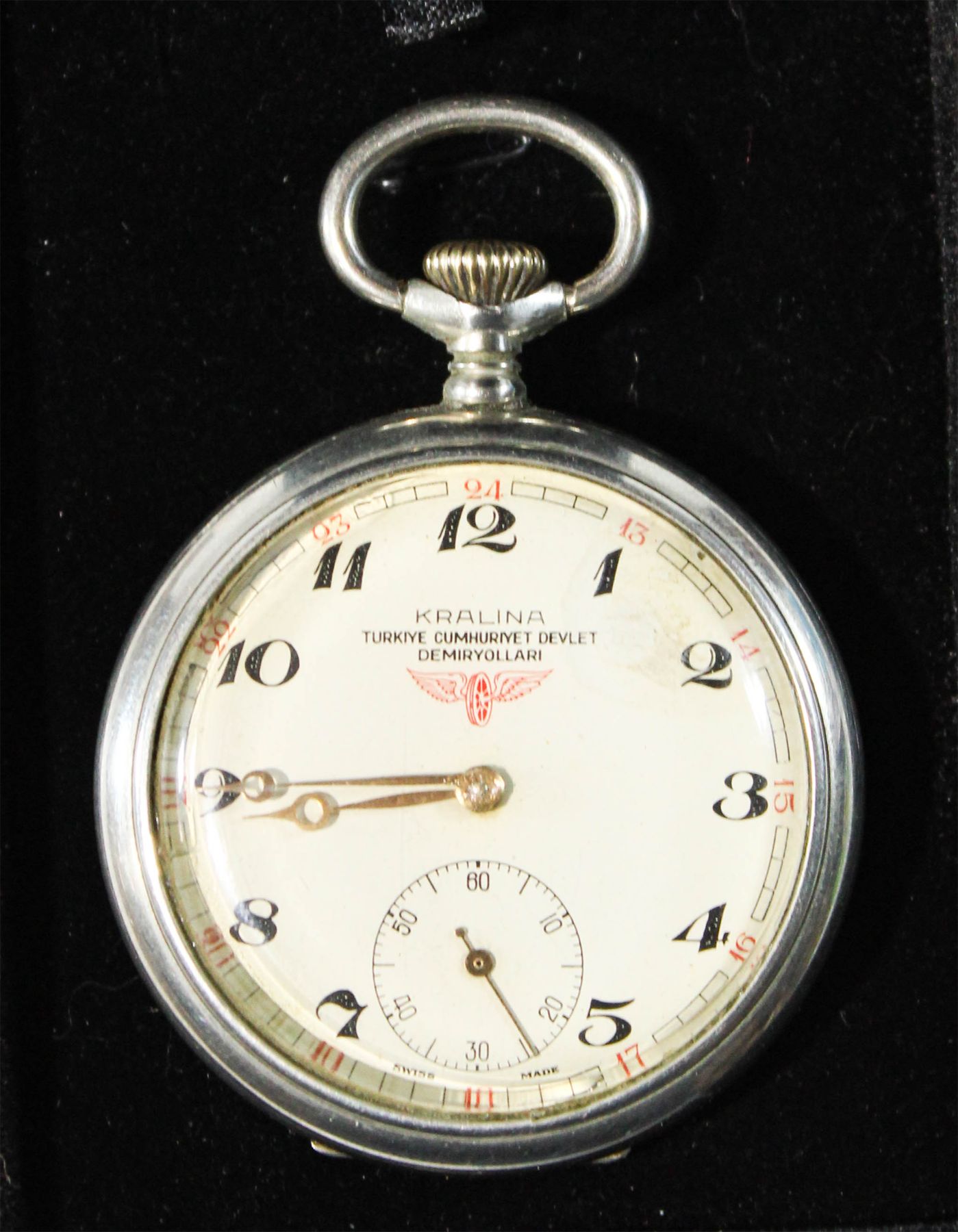 VINTAGE KRALINA TURKISH RAILROAD POCKET WATCH 15 JEWEL