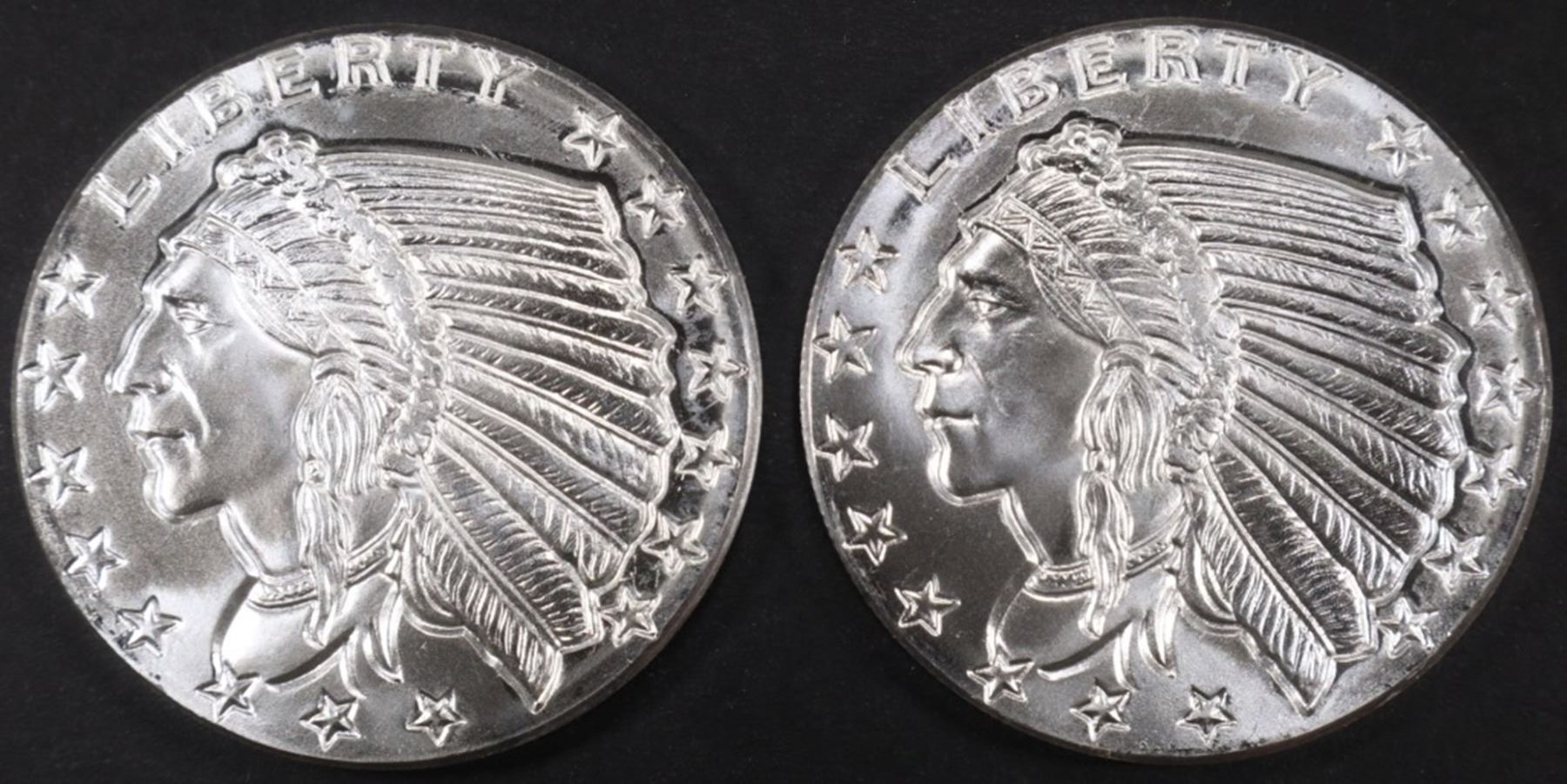 (2) 1 OZ .999 SILVER INDIAN HEAD DESIGN ROUNDS