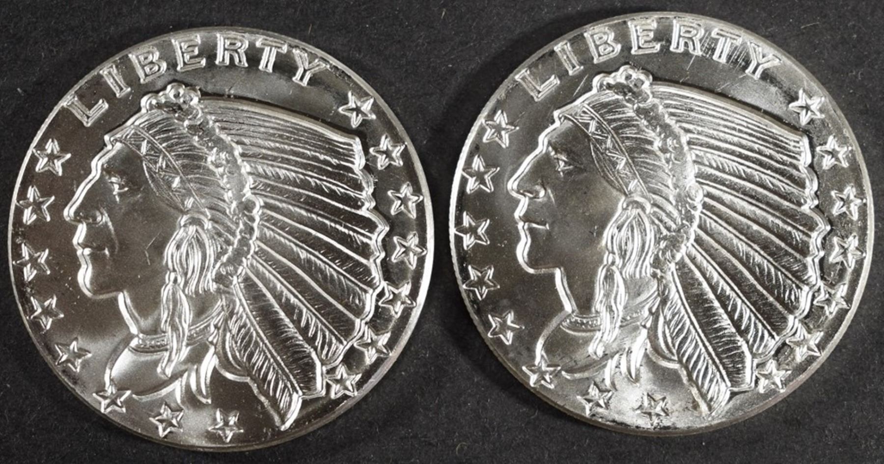 (2) 1 OZ .999 SILVER INDIAN HEAD DESIGN ROUNDS