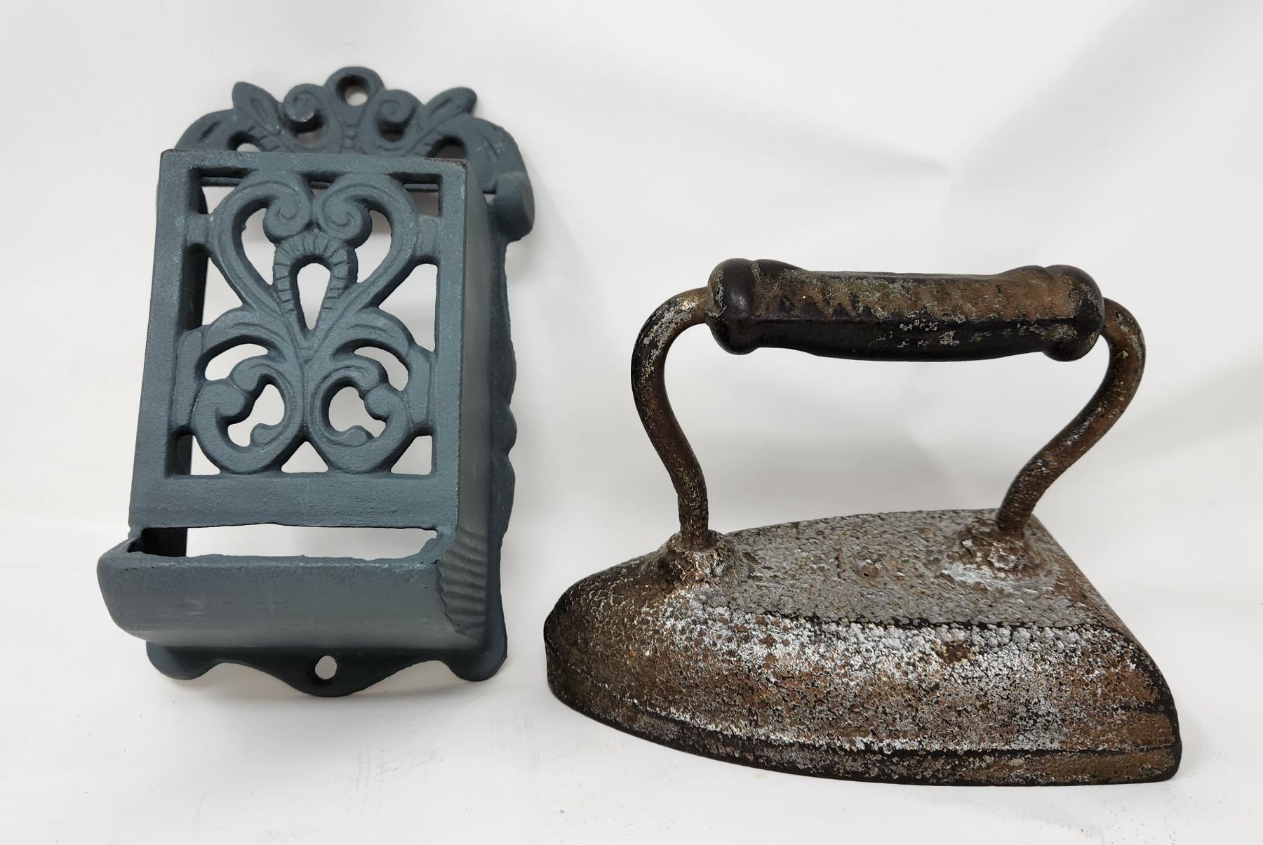 Antique Iron & Cast Iron Match Box Holder