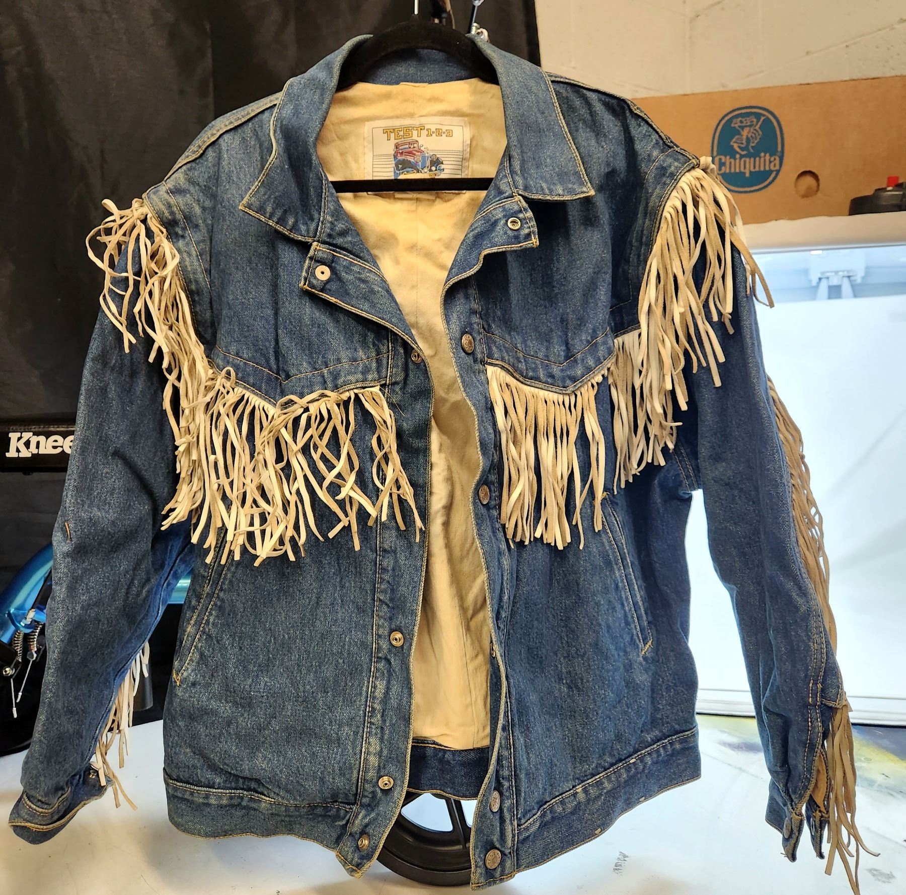 Vintage Denim Jacket with Leather Tassels