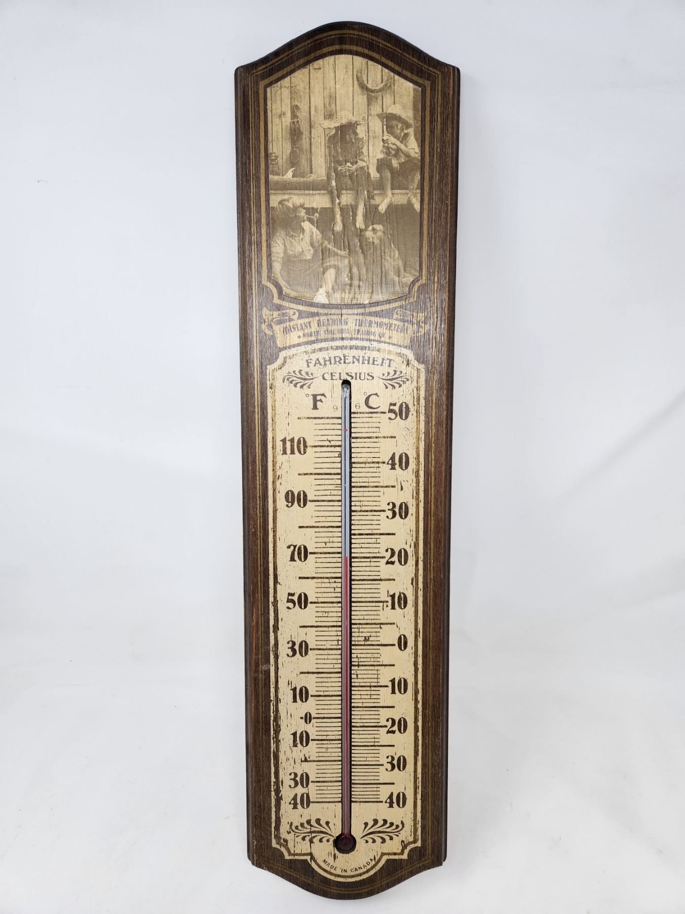 Large Vintage Wood Thermometer