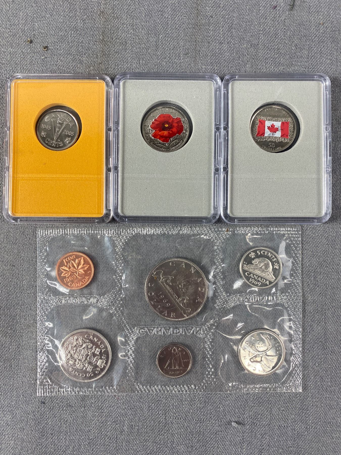 1969 Canadian Coins Set In Pylofilm and lot of 3 Rememberance Day Coins ...