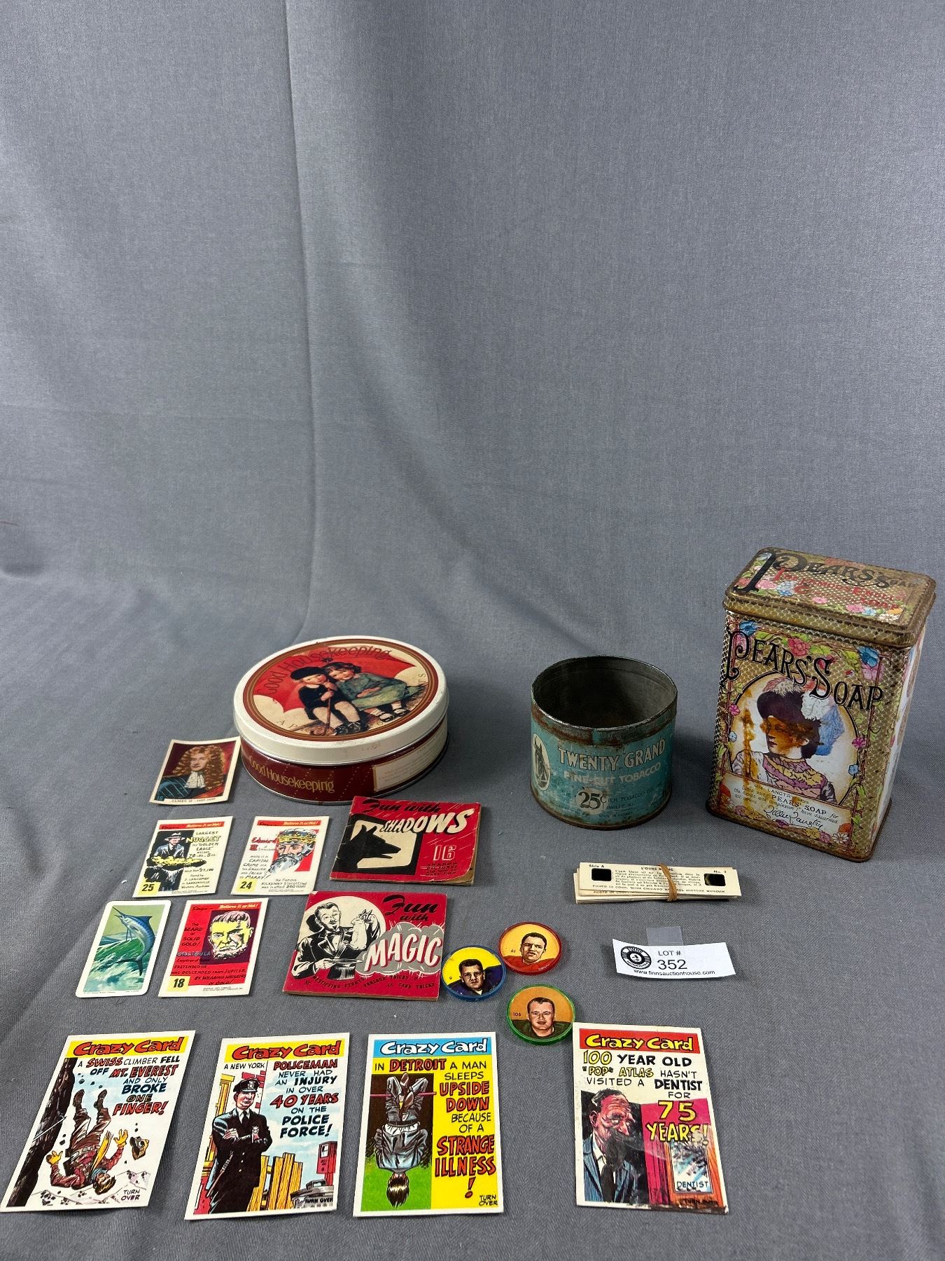 3 Vintage Tins (No Lid On Tobacco Tin), Cards, Nalley's Tokens ...